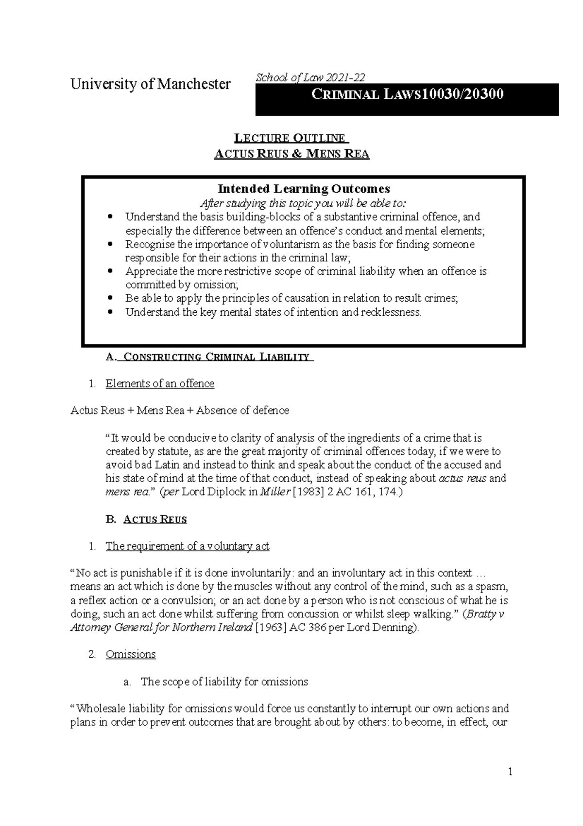 Criminal Law 2 - lecture notes - University of Manchester School of Law ...
