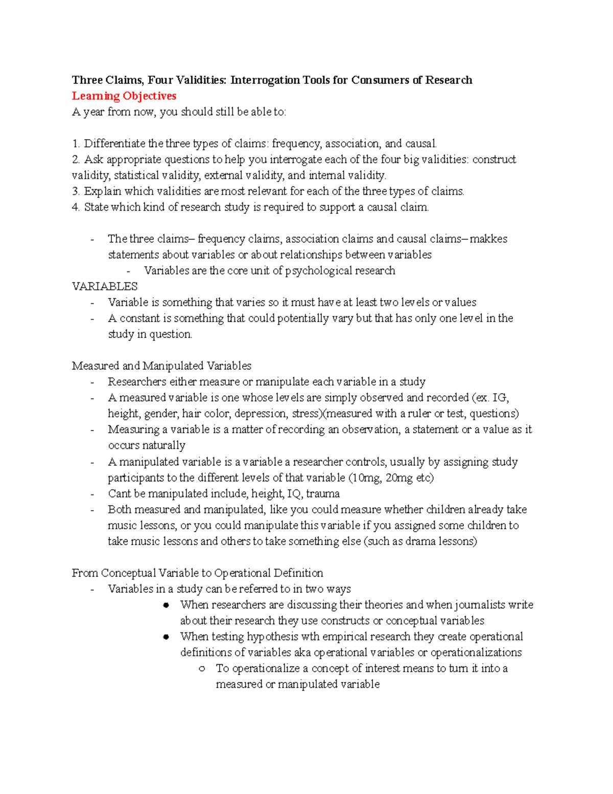 PSYC51 Chapter 3 Reading Notes - Three Claims, Four Validities ...