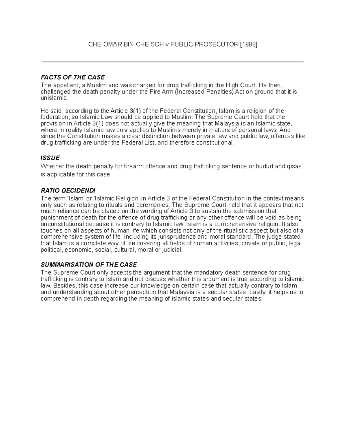 CHE OMAR BIN CHE SOH v Public Prosecutor - CHE OMAR BIN CHE SOH v ...