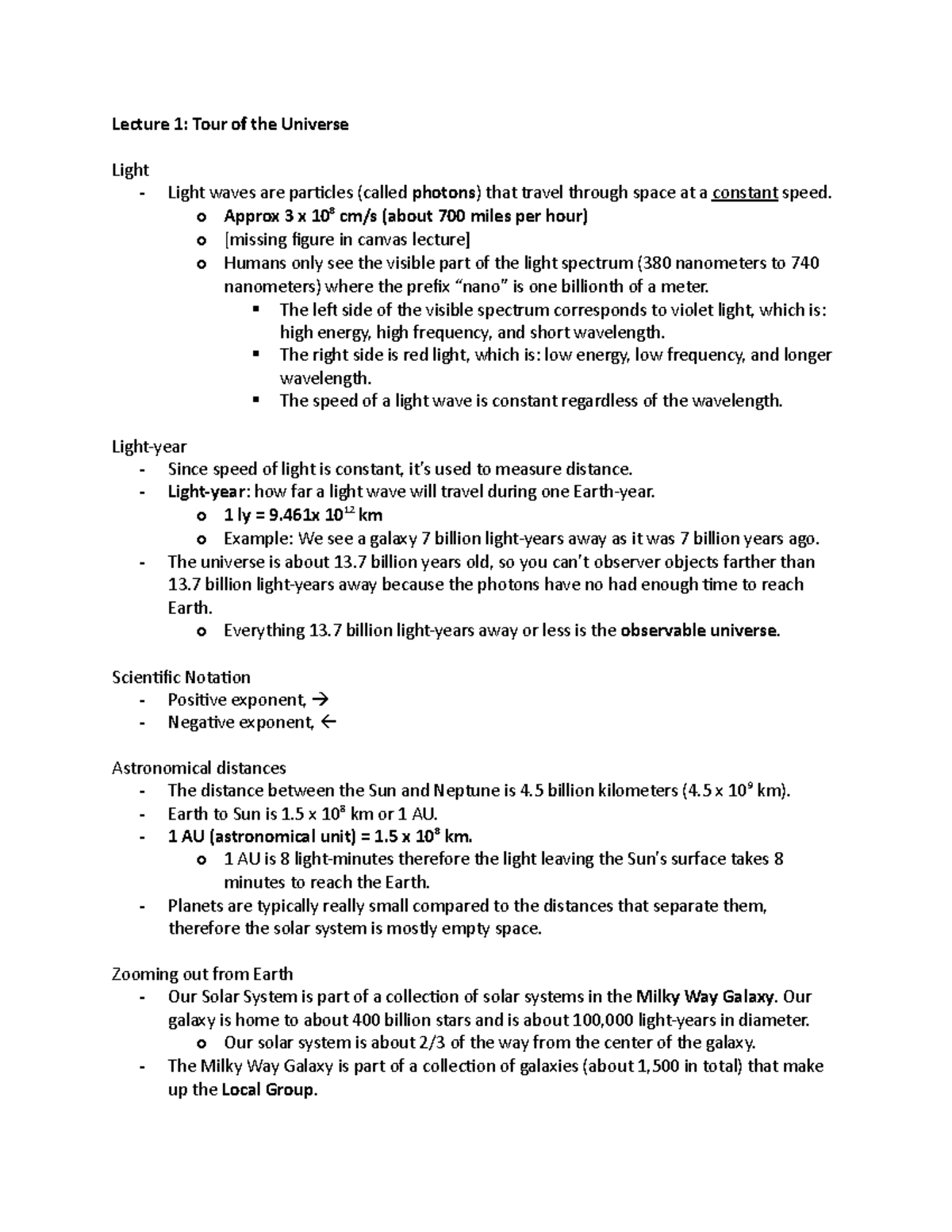 Intro to Solar System Lecture Notes - Lecture 1: Tour of the Universe ...