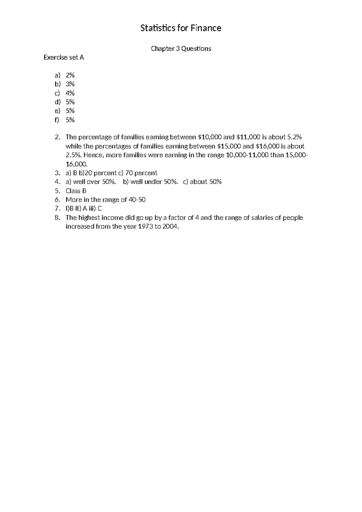 statistics for finance - Statistics for Finance Chapter 3 Questions ...