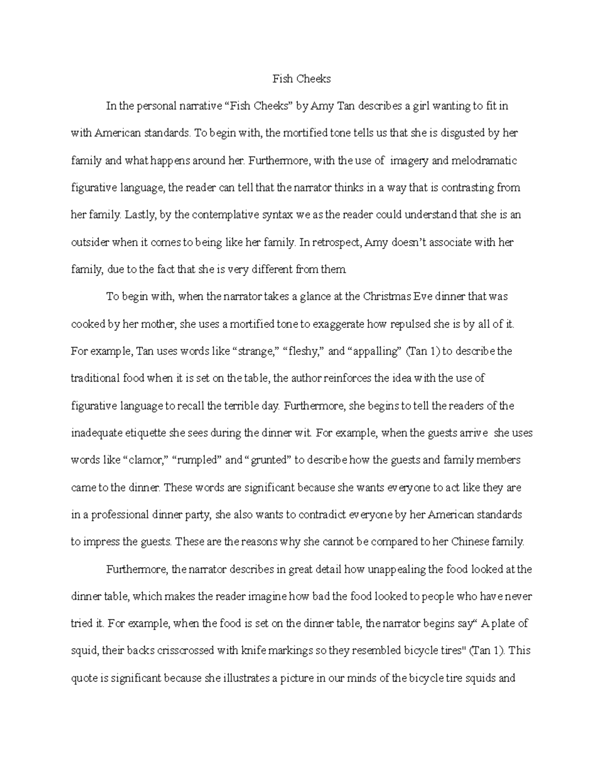 Fish Cheeks - Fish Cheeks In the personal narrative “Fish Cheeks” by ...