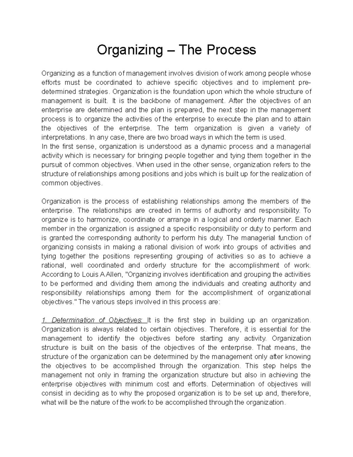 Organizing – The Process - Organizing – The Process Organizing as a ...