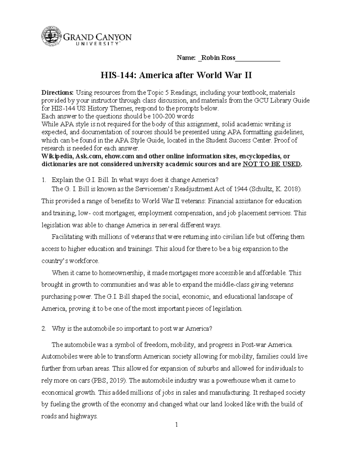 America after WWII Worksheet - Name: Robin Ross____________ HIS-144 ...