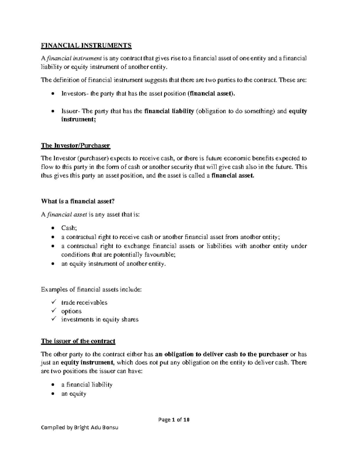 Financial instruments (Inotes) - Page 1 of 10 FINANCIAL INSTRUMENTS A ...