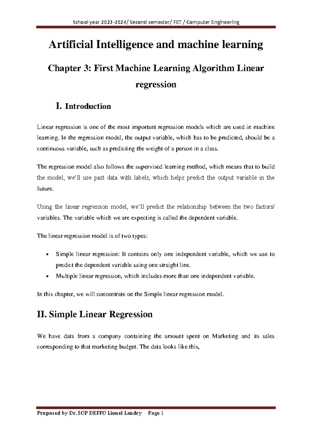 Chapter 3 first application linear regression - Artificial Intelligence and machine learning ...
