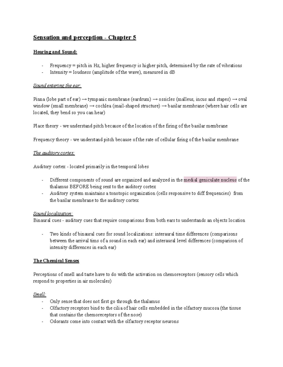 PSY Midterm 2 - Sensation and perception - Chapter 5 Hearing and Sound ...