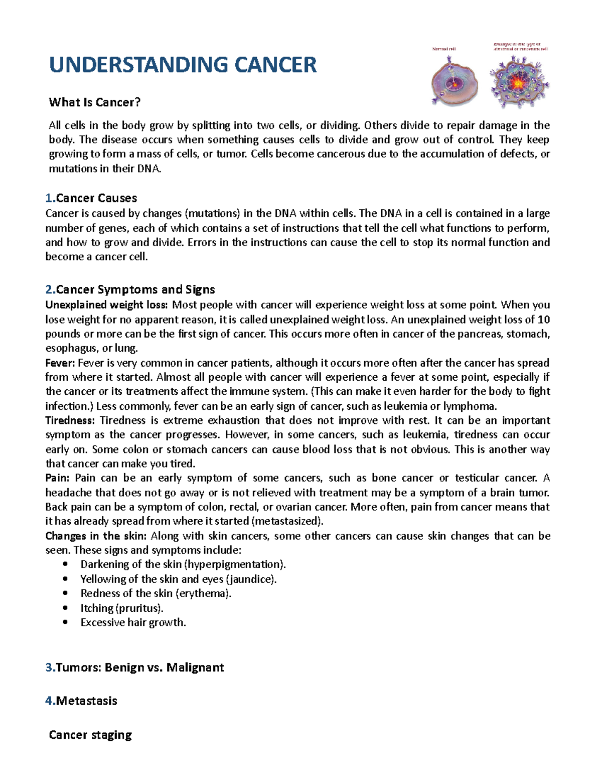 10.- Understanding Cancer Handout 2021 - UNDERSTANDING CANCER What Is ...