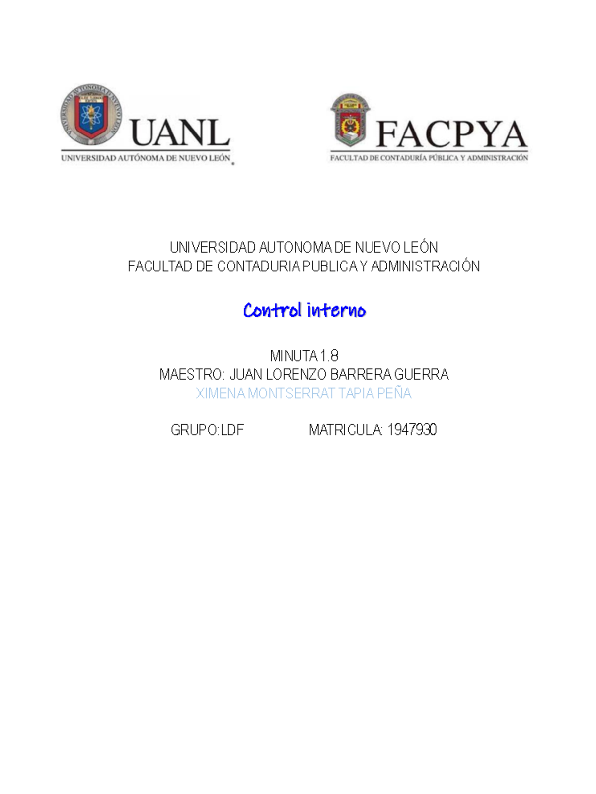 EV 2 Control Interno - Ximena Tapia - UNIVERSIDAD AUTONOMA DE NUEVO ...