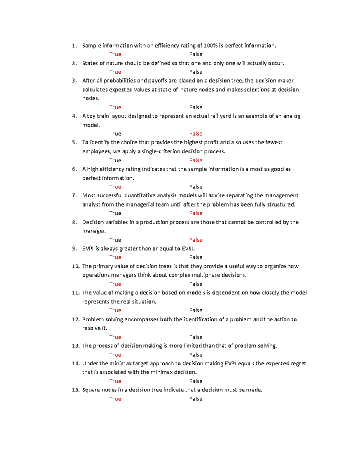 Management Science Reviewer - Sample information with an efficiency ...