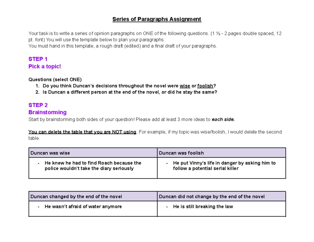 Series-of-Paragraphs-Assignment - Series of Paragraphs Assignment Your ...