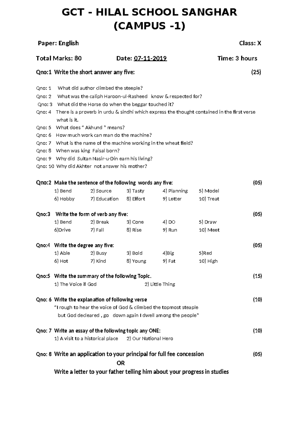 English class 10th - gfgffg - GCT - HILAL SCHOOL SANGHAR (CAMPUS -1 ...