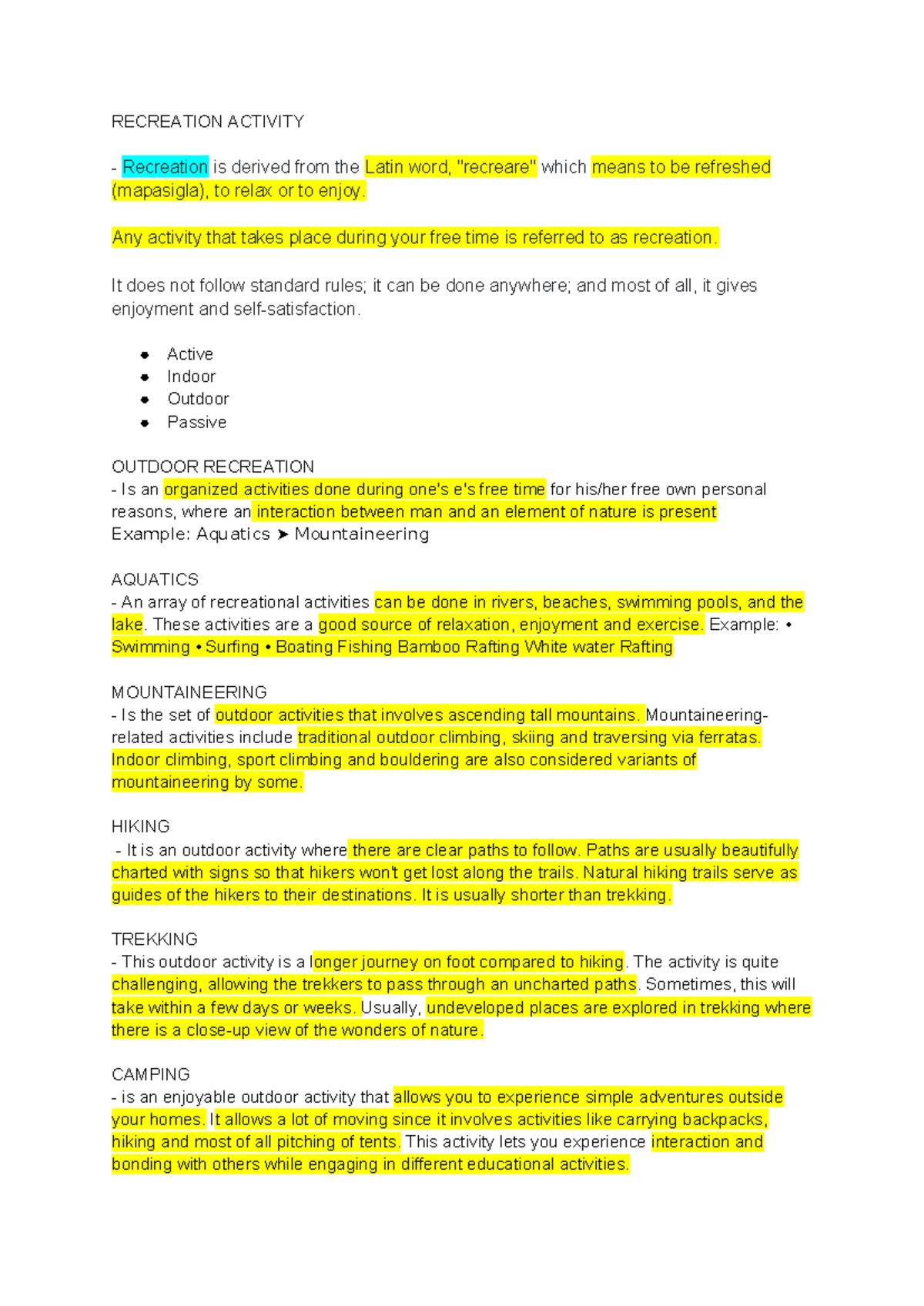 HISTORY 21ST CENTURY - RECREATION ACTIVITY - Recreation is derived from ...