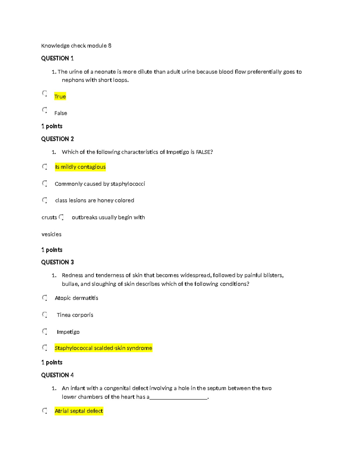 NURS 6501 Module 8 Week 11 Knowledge Check; Pediatrics (100% Correct ...