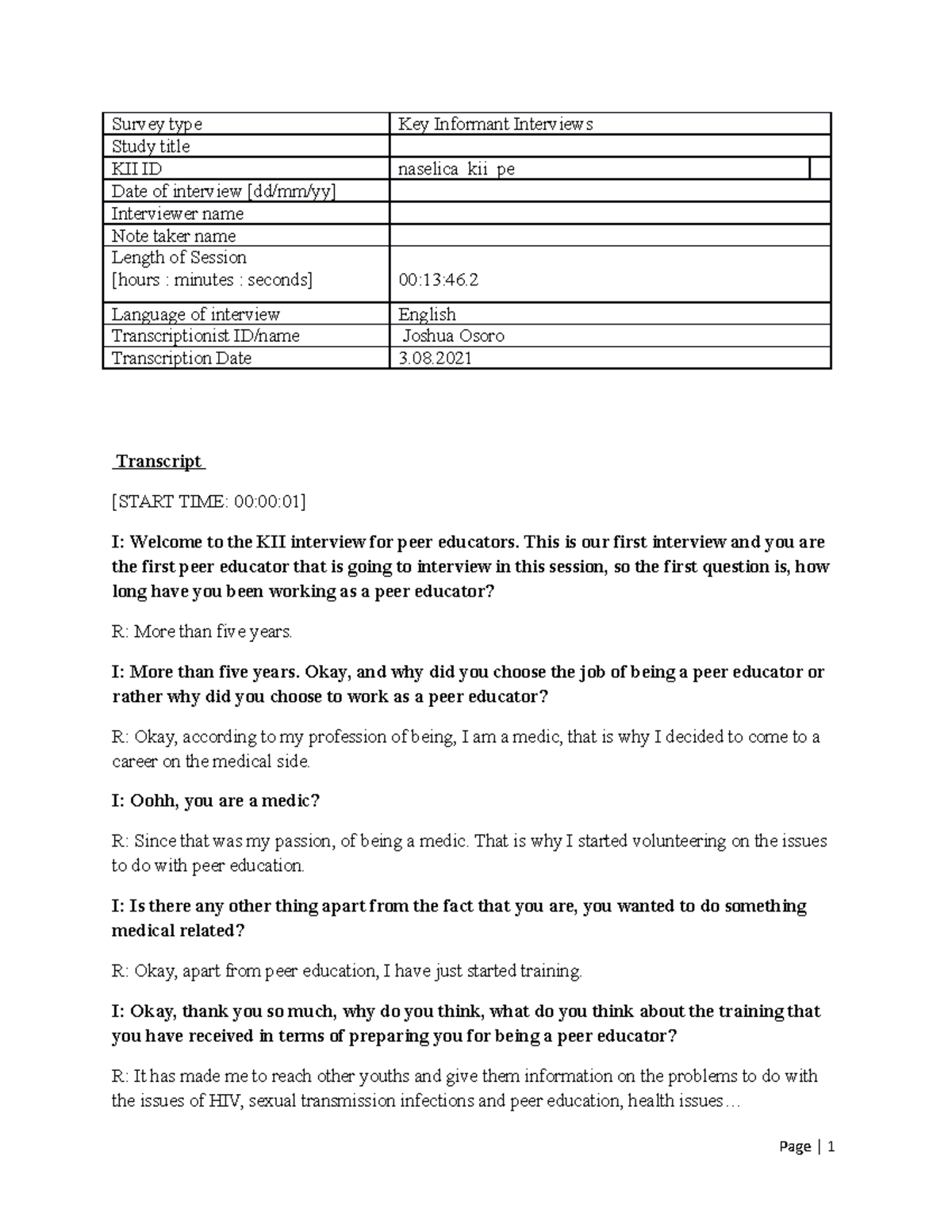 Naselica kii pe - NOTES - Survey type Key Informant Interviews Study ...