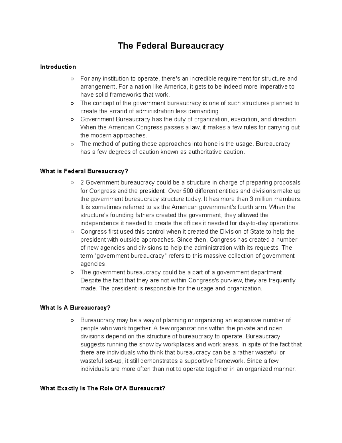 The federal bureaucracy - The Federal Bureaucracy Introduction For any ...