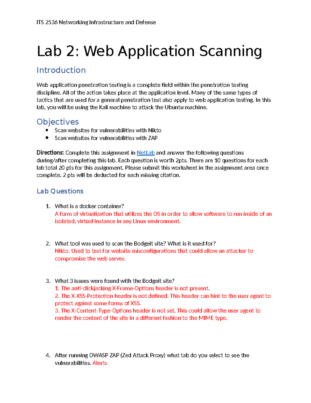 Lab 02 Worksheet - ITS 2536 Networking Infrastructure and Defense Lab 2: Web Application ...
