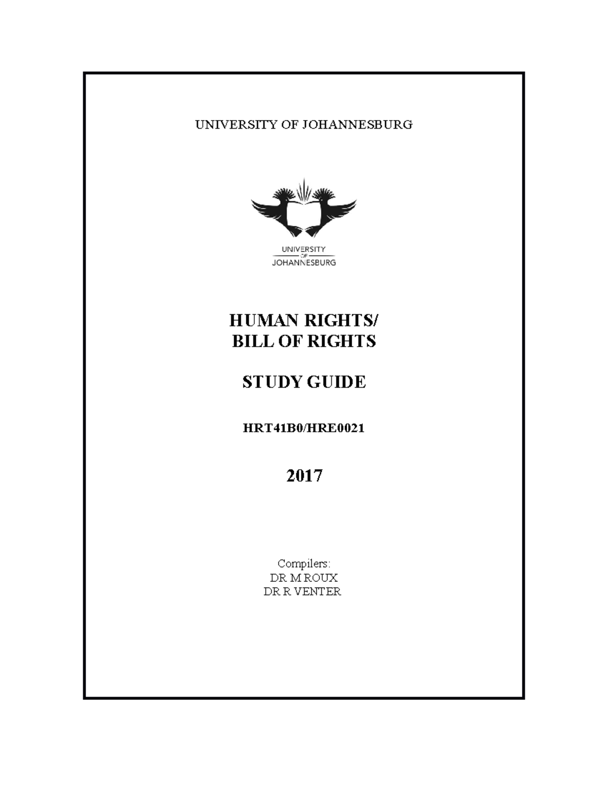 Human Rights study guide 2017 - UNIVERSITY OF JOHANNESBURG HUMAN BILL ...