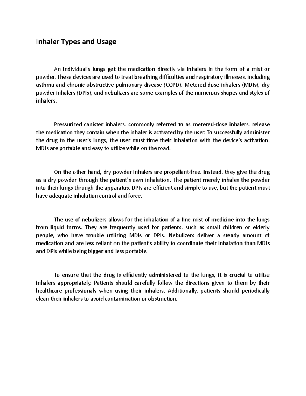 Lecture Notes - Inhaler Types and Usage - Inhaler Types and Usage An ...