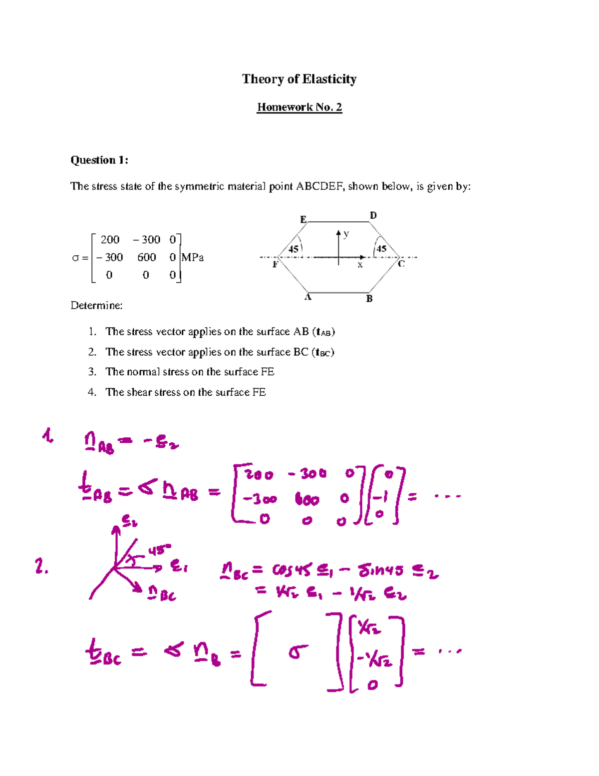 Shw2 Elasticity Theory Course Questions Theory Of Elasticity Homework No 2 Question 1 The