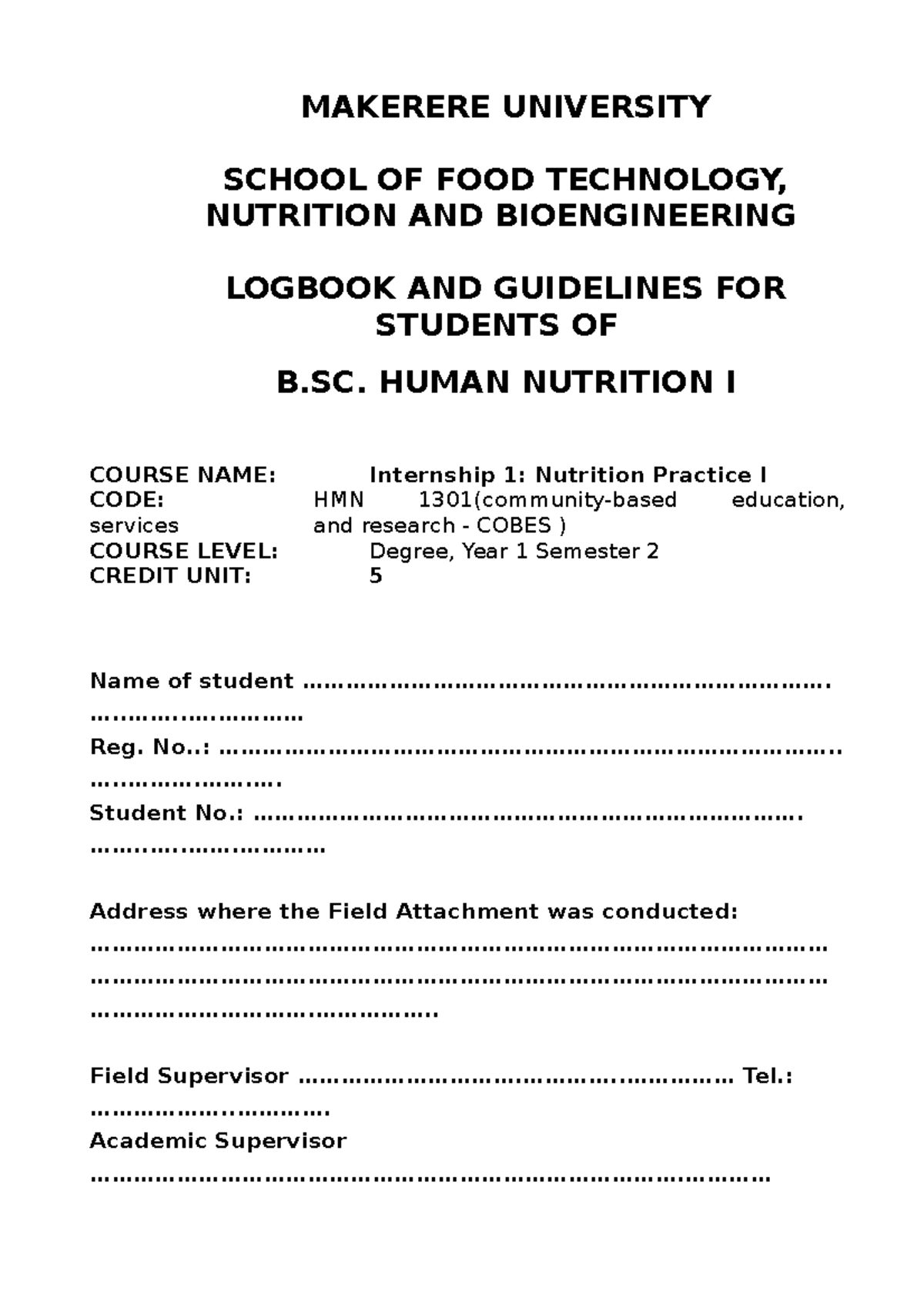 LOG BOOK for year 1 2023 - some ofthe materials to use for field ...