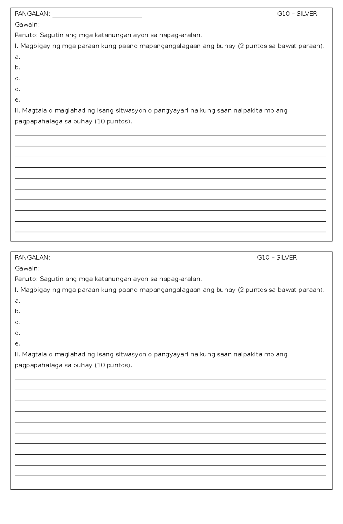 Q3 WEEK 4 - esp 10 q3 quiz 4 - PANGALAN: __________________________ G10 ...