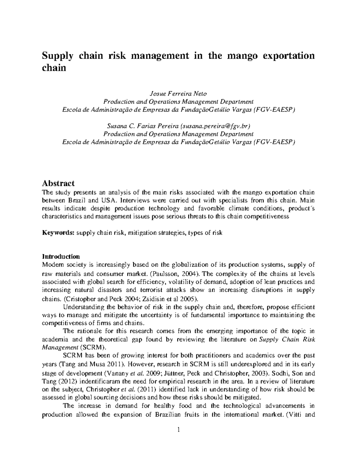 Supply chain risk management in the mango exportation - Supply chain ...