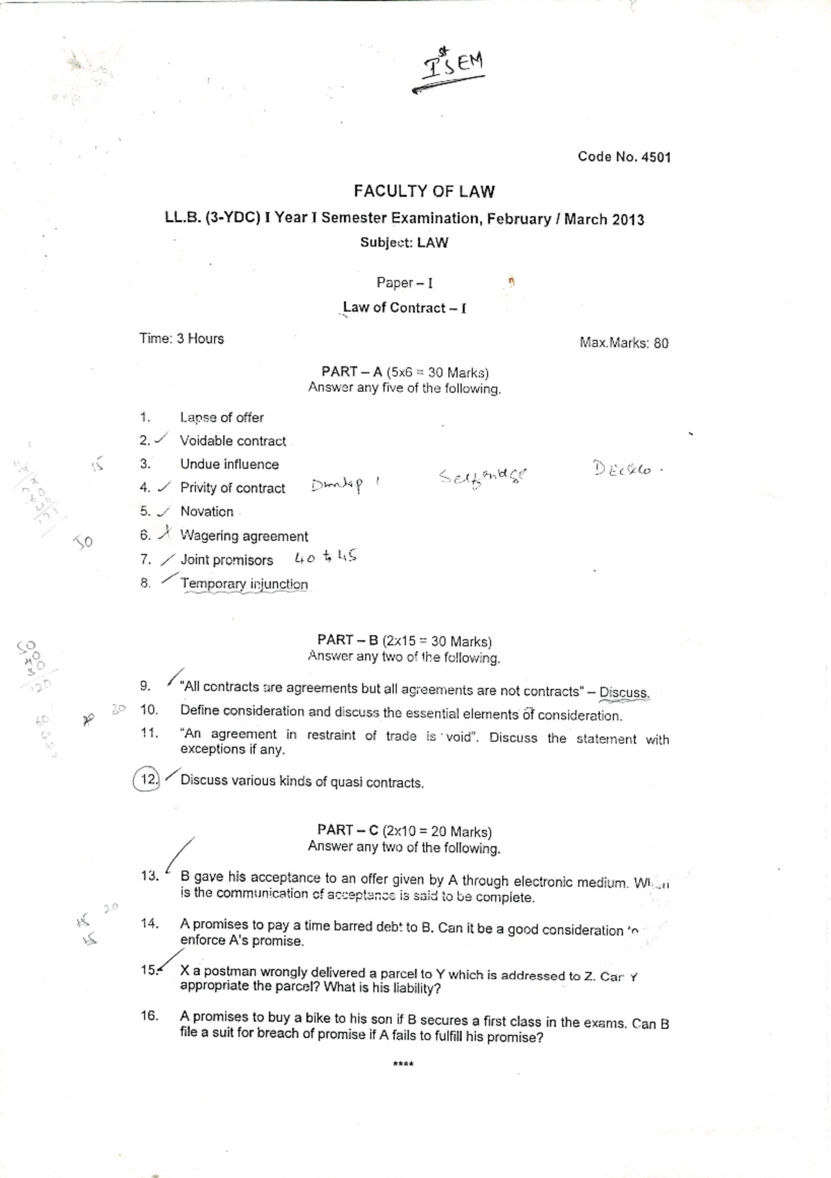 Paper I LAW OF Contract - I - LLB LAW (Honors - Studocu