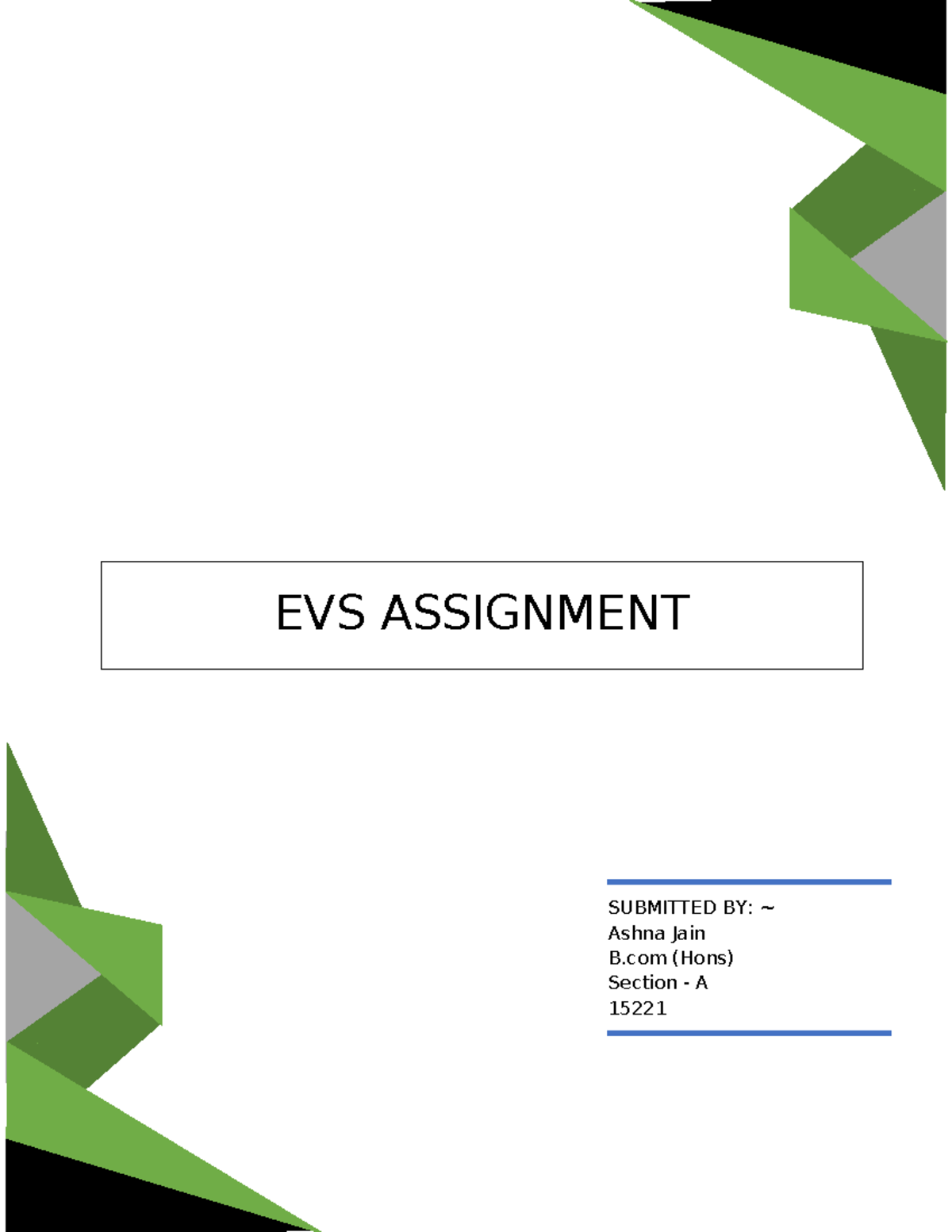 EVSAssignment - EVS ASSIGNMENT SUBMITTED BY: ~ Ashna Jain B (Hons ...