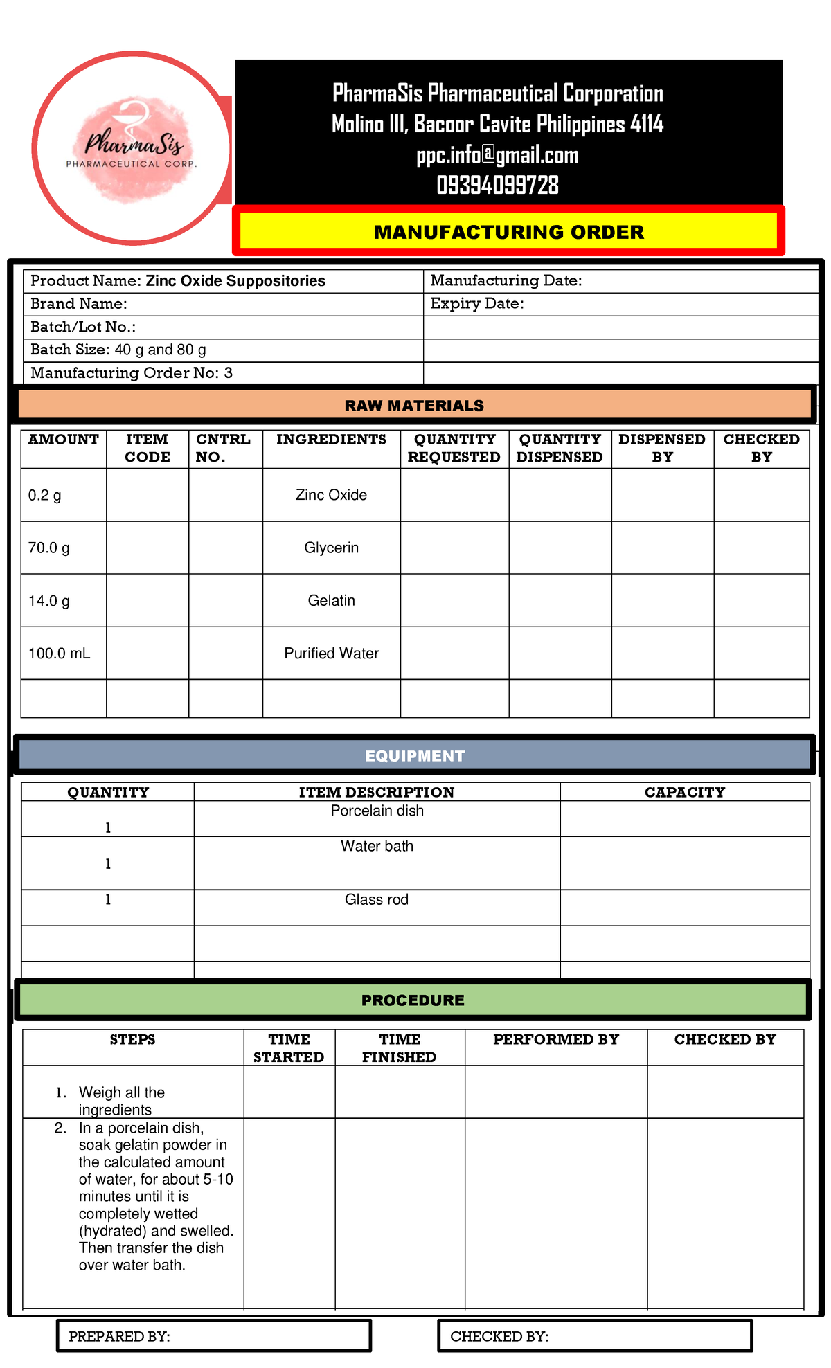 M.O.-and-F - Manufacturing order - YN YOUR NAME PROFESSION OR INDUSTRY ...
