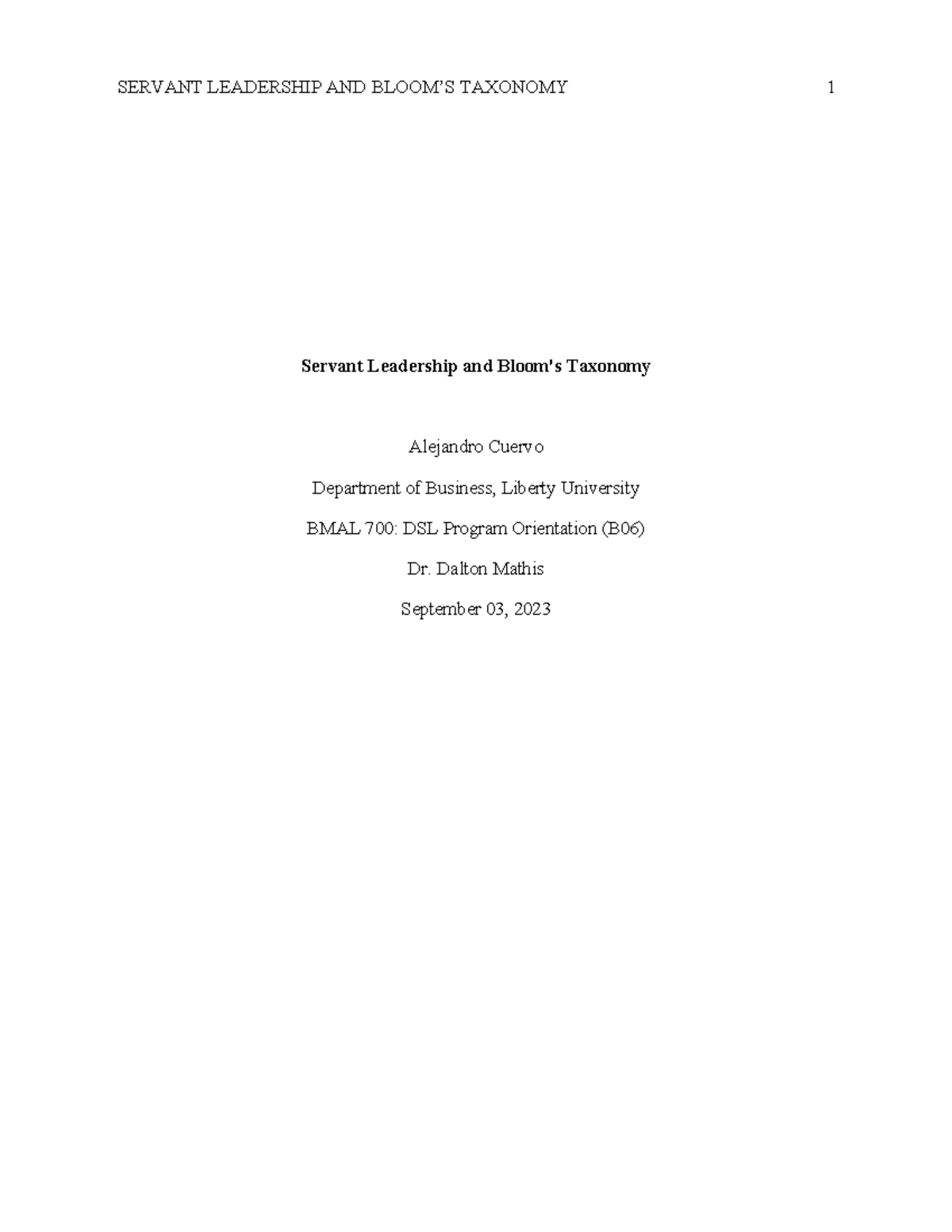 APA 2rd Doctorial Exercise Assignment - Servant Leadership and Bloom's ...