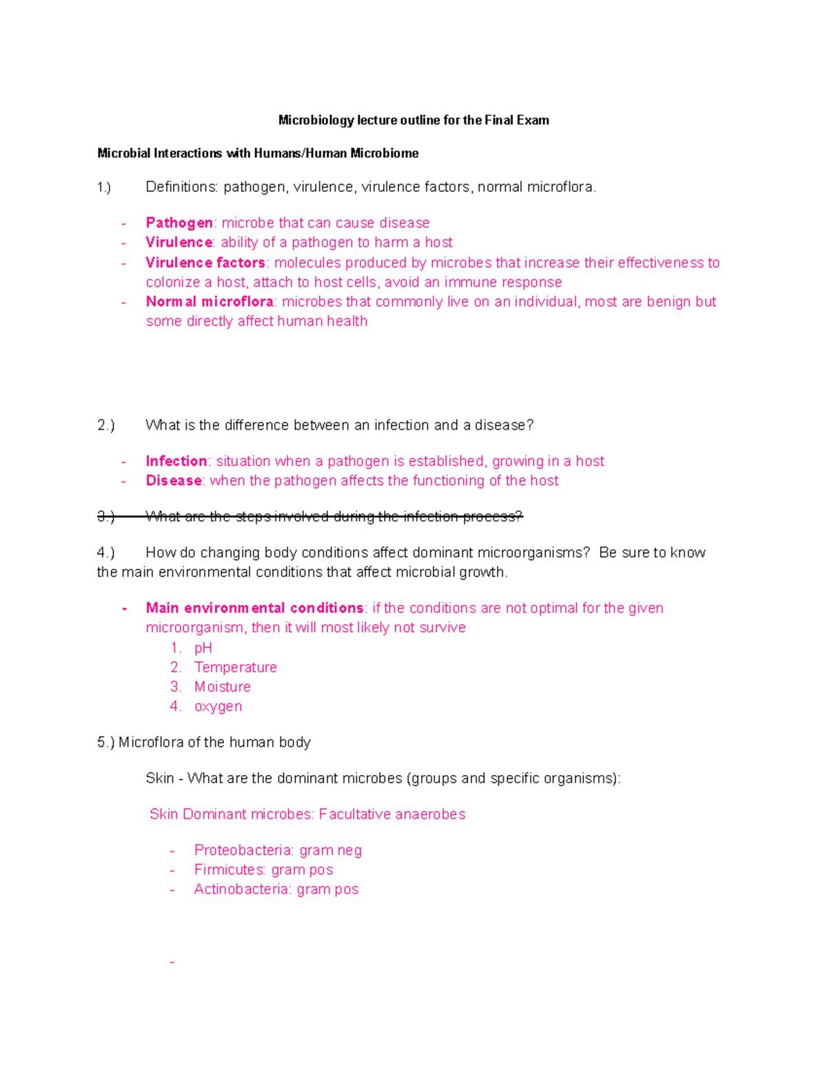 Bio317 pt 1 - final exam outline - Microbiology lecture outline for the ...