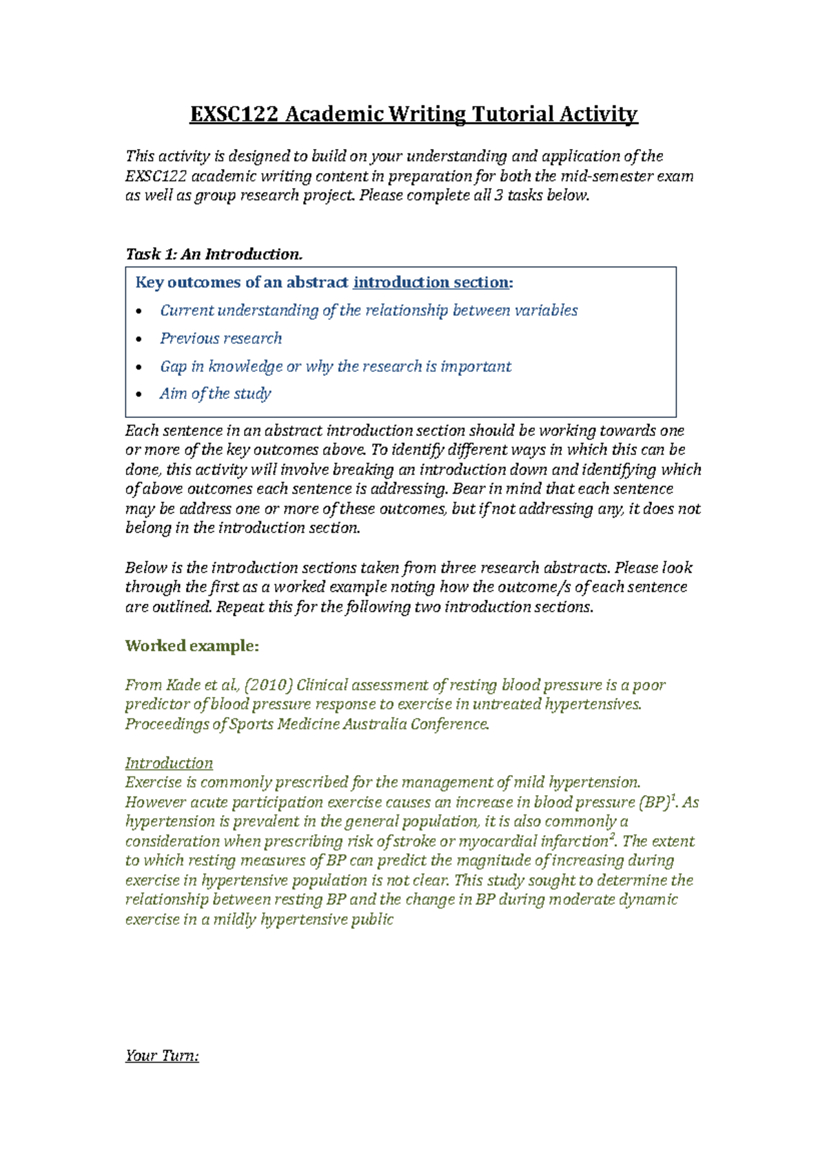 2021 S2 EXSC122 Wk6 Academic Writing Tutorial 2 - EXSC122 Academic ...