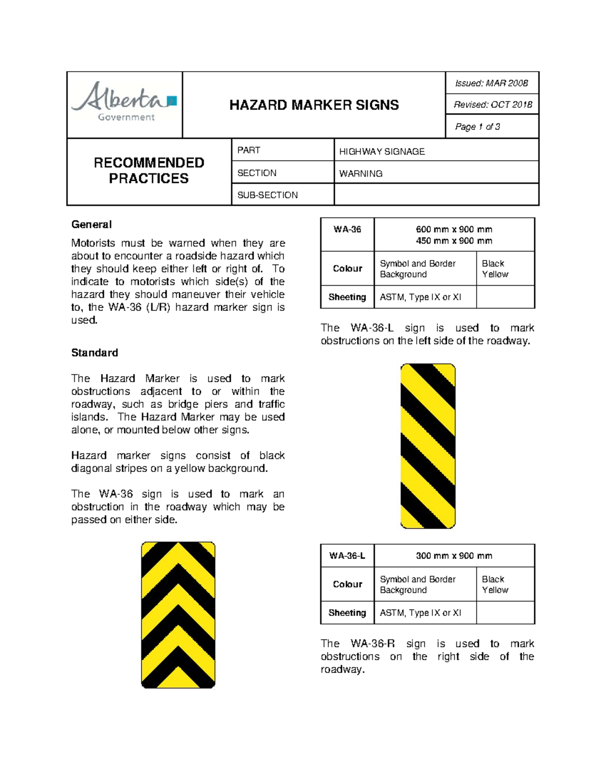 Trans hazard marker signs 2018 10 - HAZARD MARKER SIGNS Issued: MAR ...