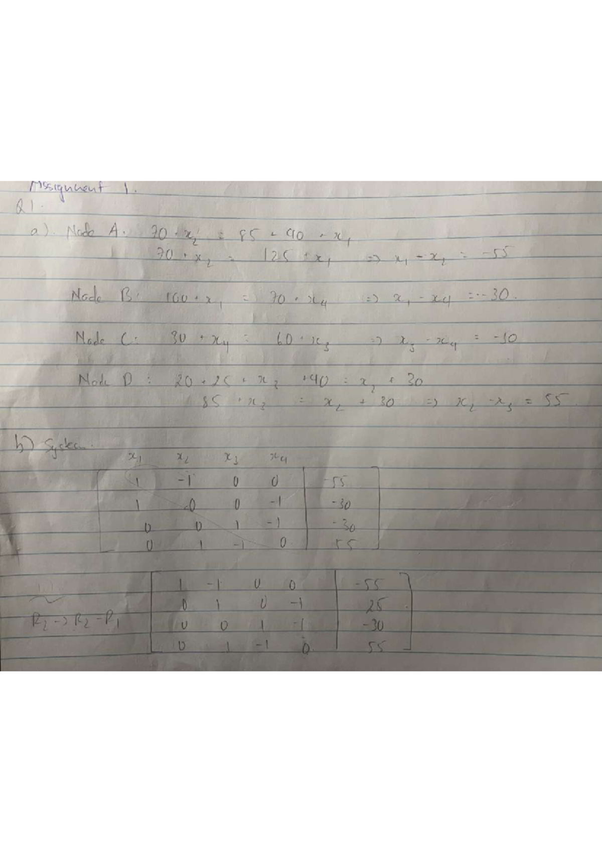 Assignment 1 - Mssignment 1. Q1 a) Node A. 70 x2 85 L 40 xx, 70 x 125 tx, 4 x, Node B. 100 to 24 ...