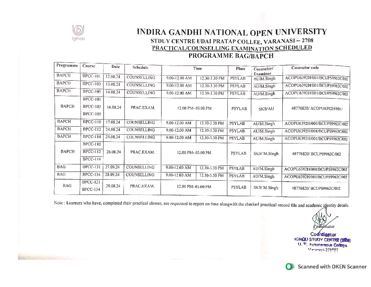 BAG Bapch 2708 Practical couselling - INDIRA GANDHI NATIONAL OPEN UNIVERSITY ignou STDUY CENTRE ...