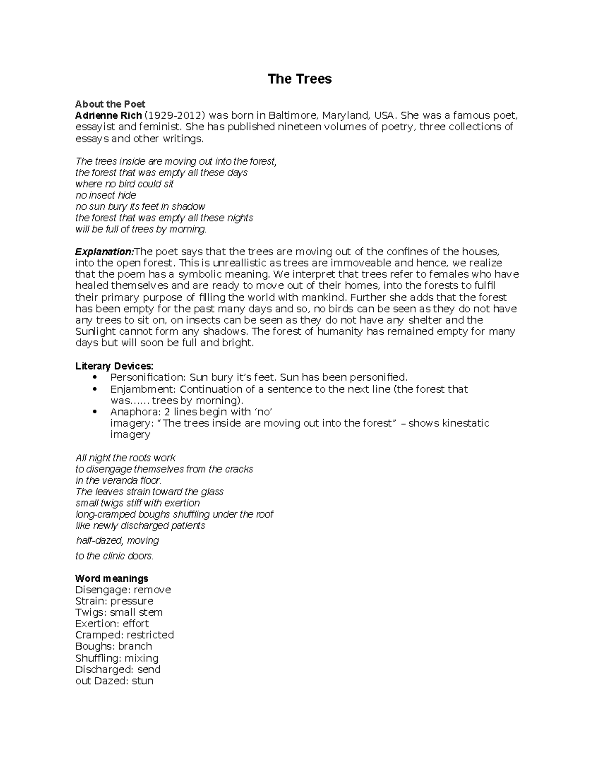 The Trees - Notes of a poem from cbse syllabus - The Trees About the ...