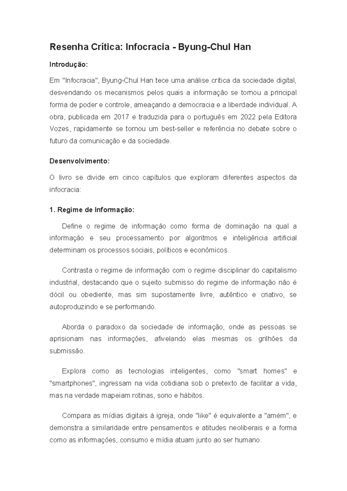 Resenha Crítica- Infocracia - Byung-Chul Han - Resenha Crítica ...