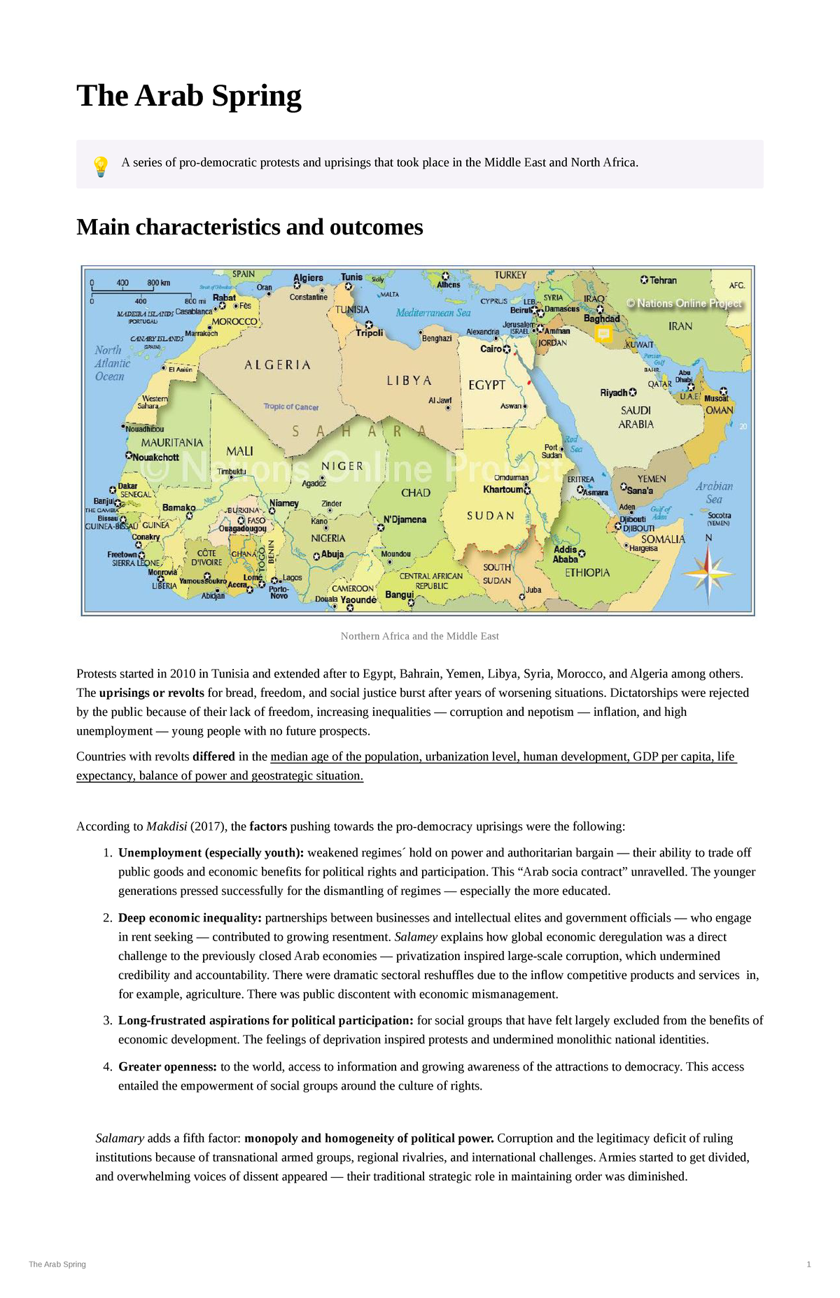 The Arab Spring - Lecture + reading - The Arab Spring A series of pro ...