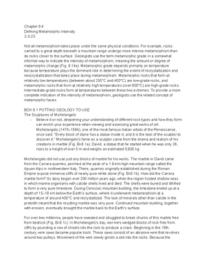 Chapter 8 - Prof Casale - CHAPTER 8 Metamorphism: A Process of Change 2-3- 8 Introduction ...