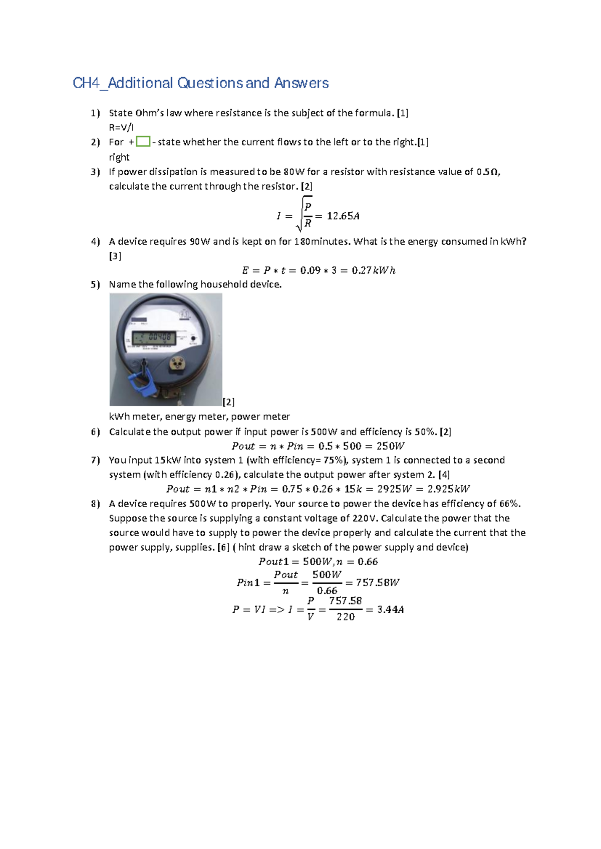 CH4 Additional Questions and Answers - CH4_Additional Questions and Answers State Ohm’s law ...