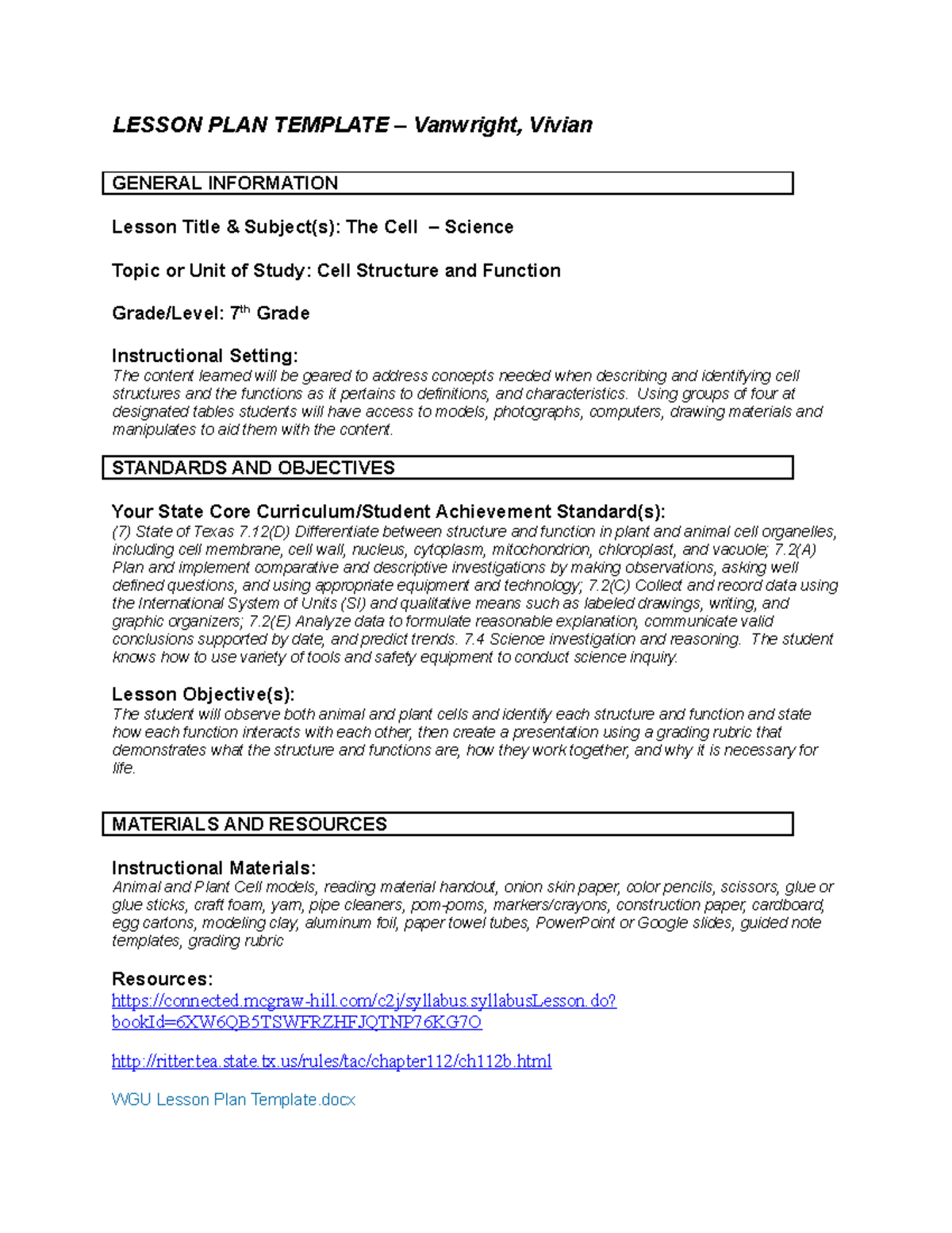 IZT2 TASK 1- Behaviorism - LESSON PLAN TEMPLATE – Vanwright, Vivian ...