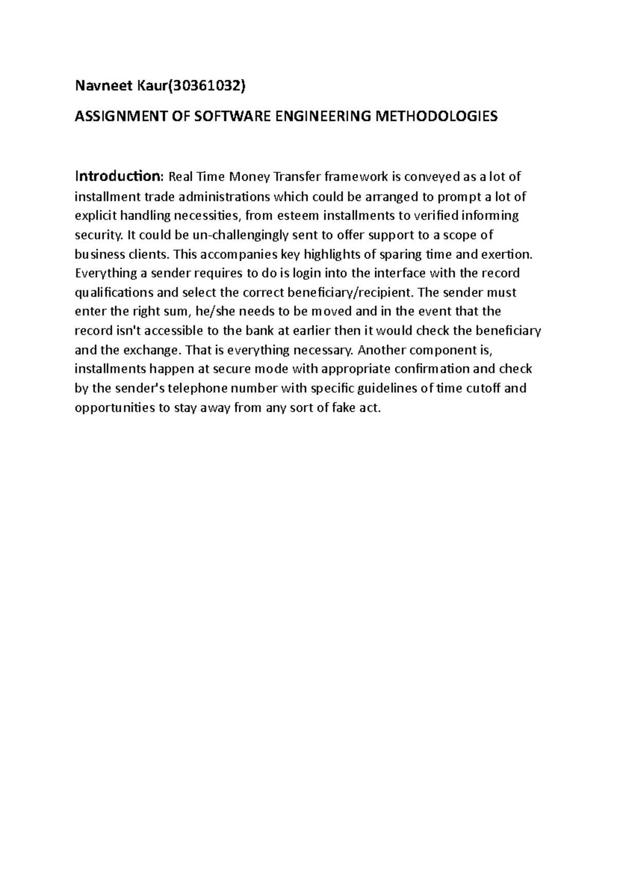 7410 Assignment - Navneet Kaur(30361032) ASSIGNMENT OF SOFTWARE ENGINEERING METHODOLOGIES - Studocu