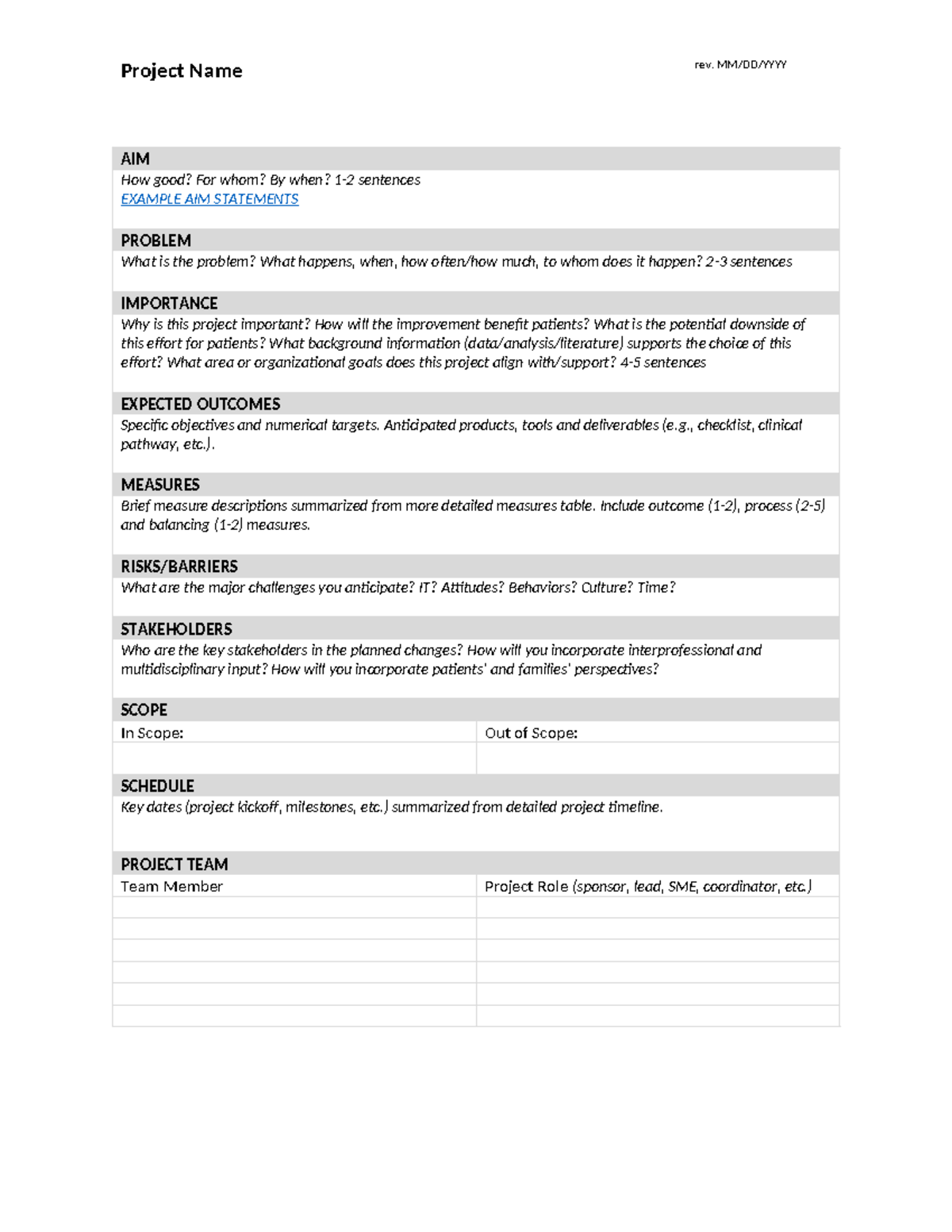 Improvement-Project-Charter-Template - Project Name rev. MM/DD/YYYY AIM ...