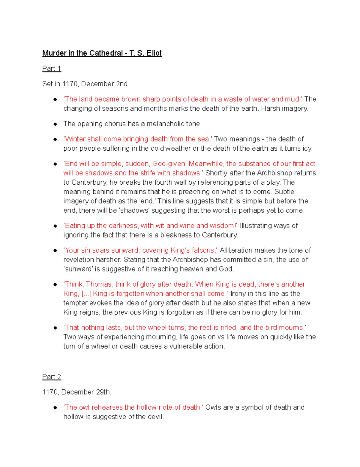 Murder in the Cathedral Summary - QXE-3105 - Bangor - Studocu