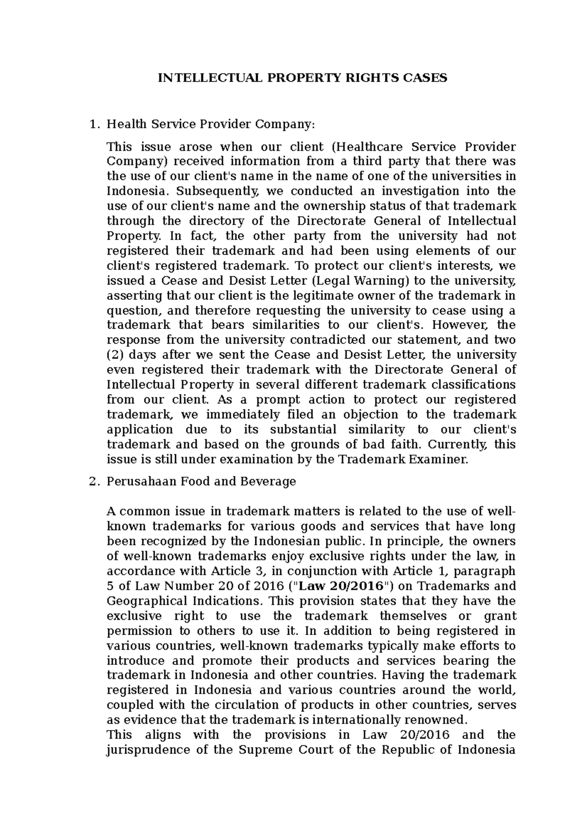 01231012-Summary Intellectual Property Cases - INTELLECTUAL PROPERTY ...