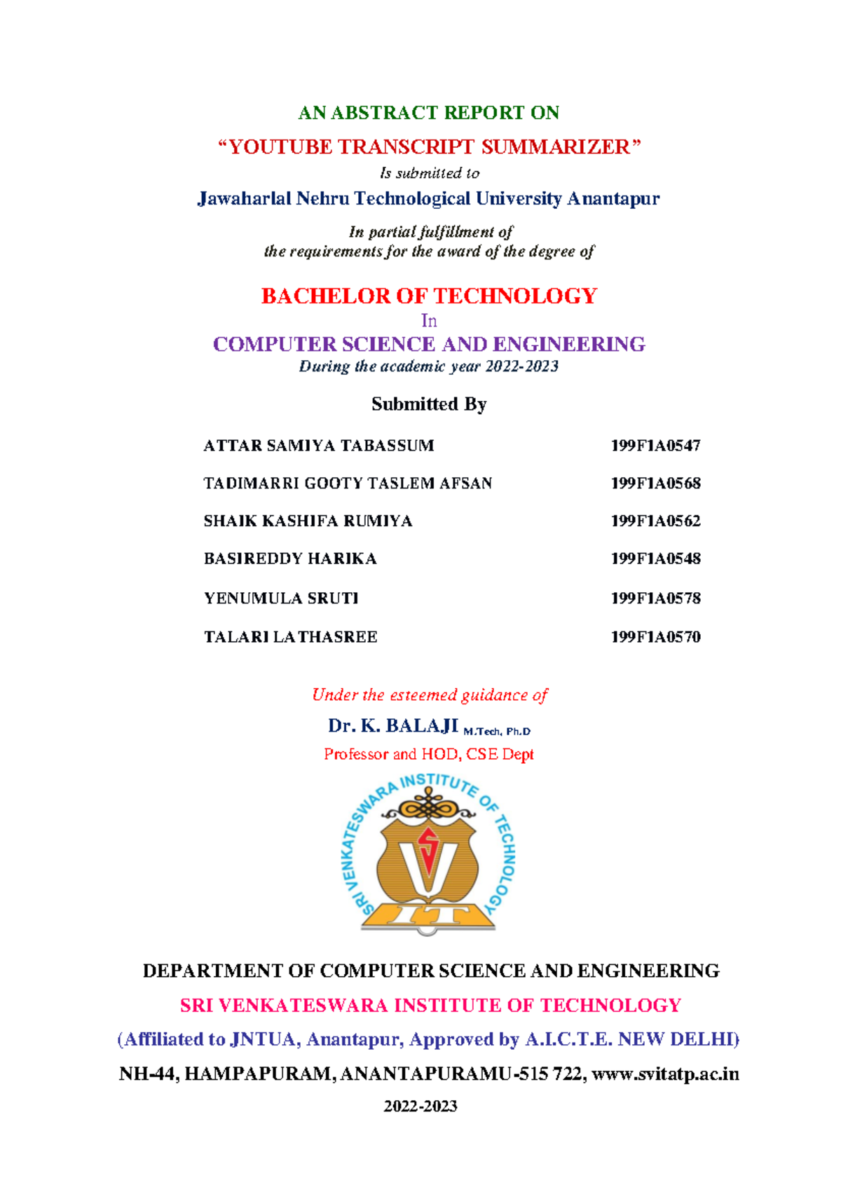 YTS project abstract - thanks - AN ABSTRACT REPORT ON “YOUTUBE ...