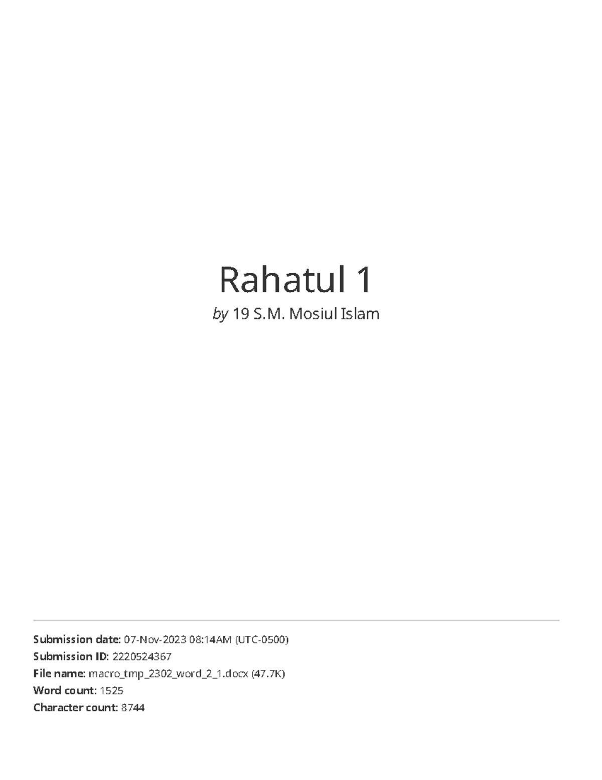 Rahatul 1 - ..fdffdfsfsvs - Rahatul 1 by 19 S. Mosiul Islam ####### Submission date: 07-Nov-2023 ...