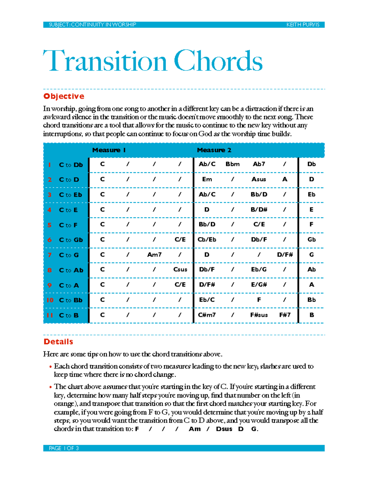 ''Transition Chords - Transition Chords Objective In worship, going ...