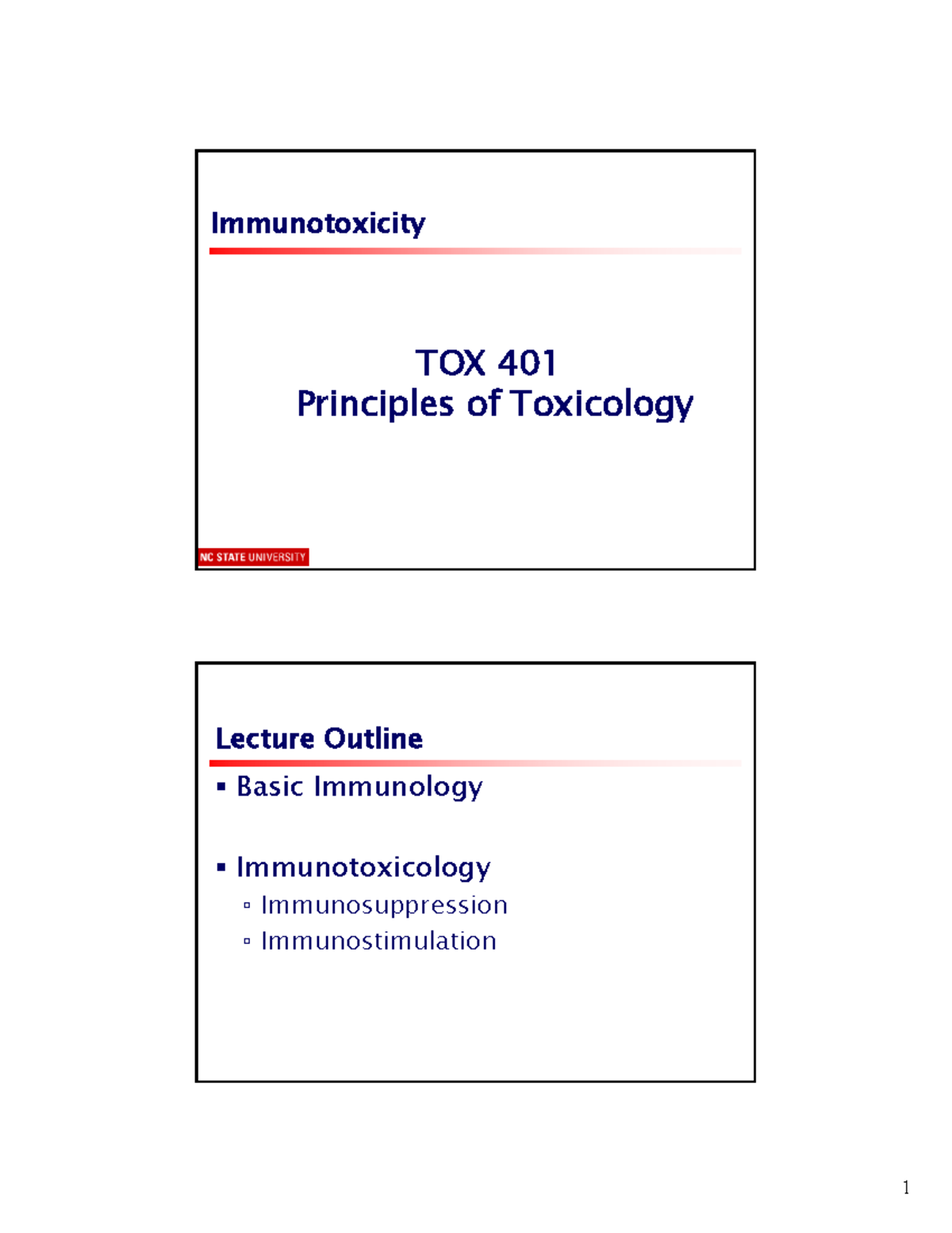 Immunotoxicology 2020 - Immunotoxicity TOX 401 Principles of Toxicology ...
